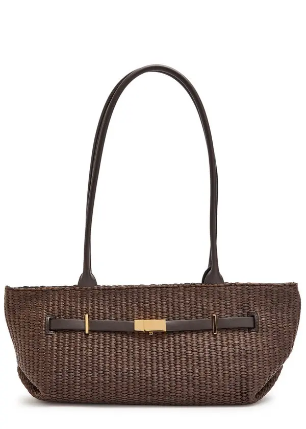 DEMELLIER The New York Raffia And Leather Shoulder Bag
