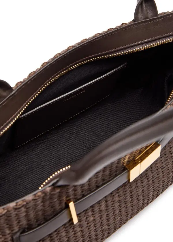 DEMELLIER The New York Raffia And Leather Shoulder Bag