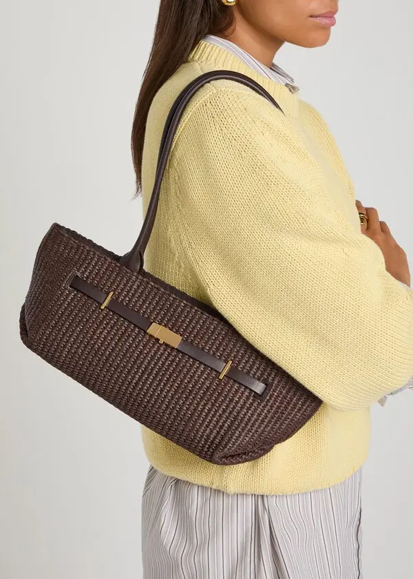 DEMELLIER The New York Raffia And Leather Shoulder Bag
