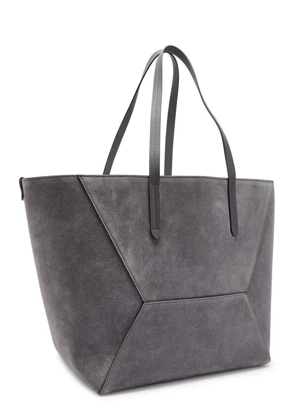 Brunello Cucinelli Medium Suede Tote With Beaded Embellishments - Grey