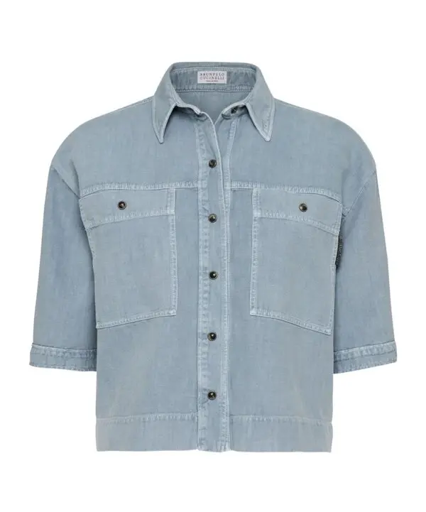 Brunello Cucinelli Short Sleeved Cropped Shirt