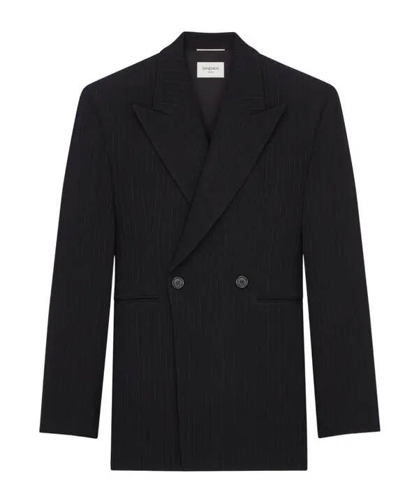 Saint Laurent Double-breasted Striped Jacket - Black