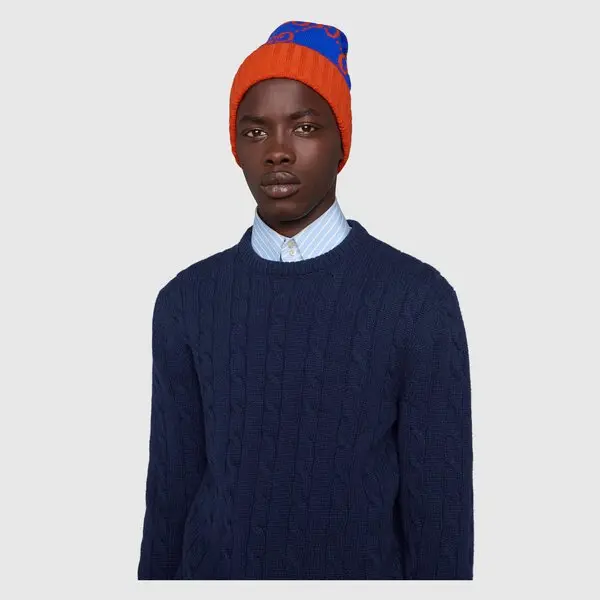 Gucci Gg Knit Wool Hat - Blue