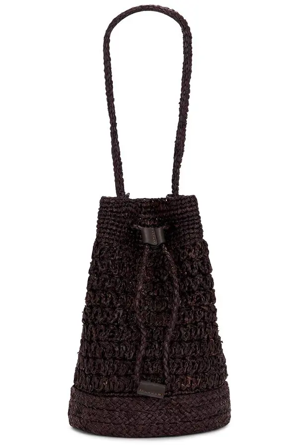 Jenni Kayne Riviera Raffia Bucket Bag - Dark Brown