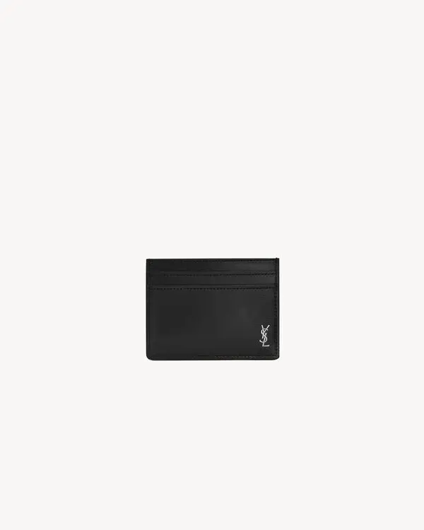 Saint Laurent Tiny Cassandre Card Case In Matte Leather