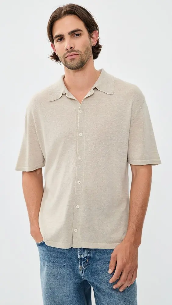 THE ELDER STATESMAN Libeccio Knit Polo - Ecru