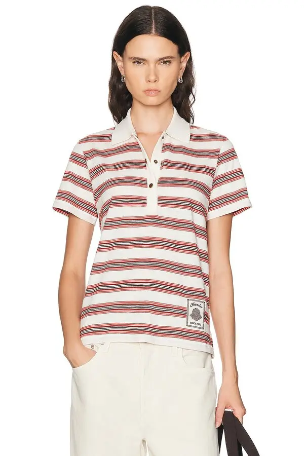 Moncler Short Sleeve Polo Shirt In Red - White & Red