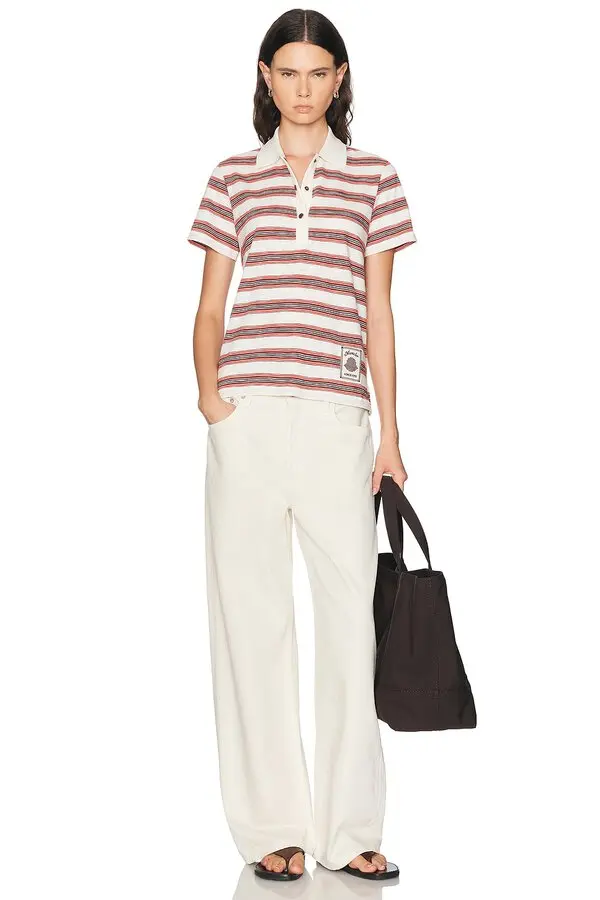 Moncler Striped Short Sleeve Polo Shirt - White & Red