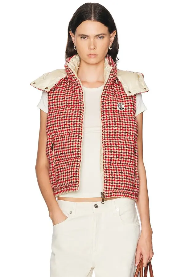 Moncler Niverolle Houndstooth Wool Blend Vest - Check Print