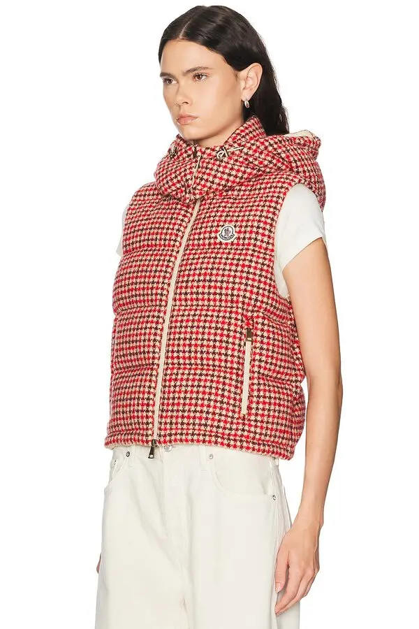 Moncler Niverolle Houndstooth Wool Blend Vest - Check Print