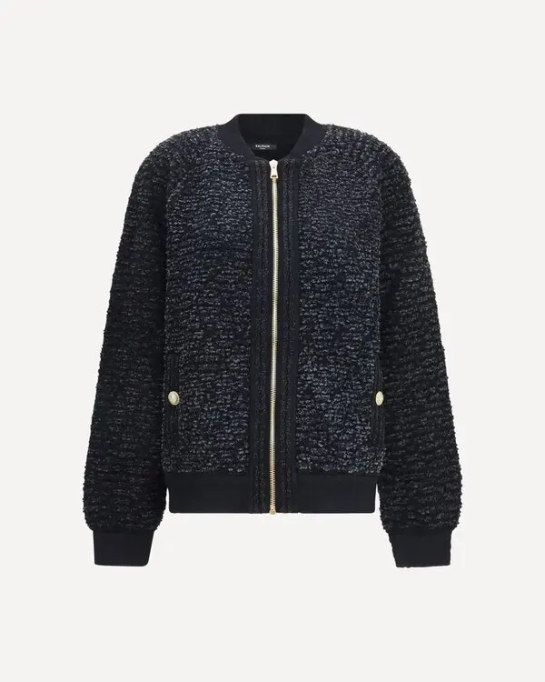 Balmain Zip Jacket With Sequin Details And Lion Head Snap Buttons - Black