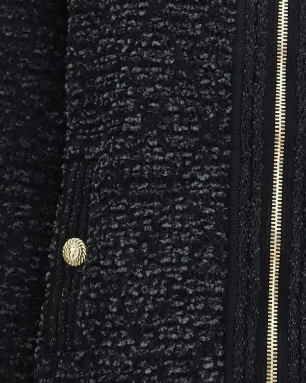Balmain Zip Jacket With Sequin Details And Lion Head Snap Buttons - Black