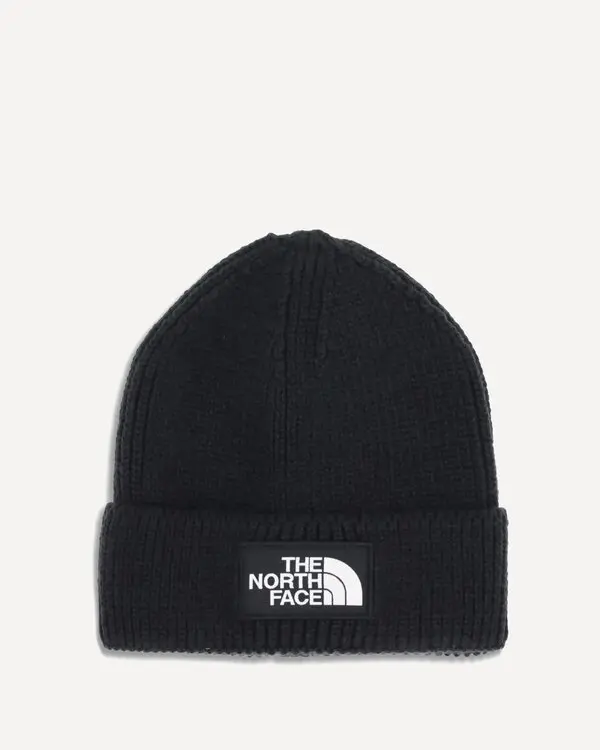The North Face Ribbed Beanie Hat With Logo Patch - Black