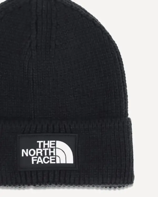 The North Face Ribbed Beanie Hat With Logo Patch - Black