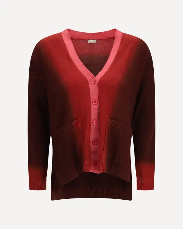 MIRROR IN THE SKY Ombré Cashmere Cardigan With Pockets - Bordeaux