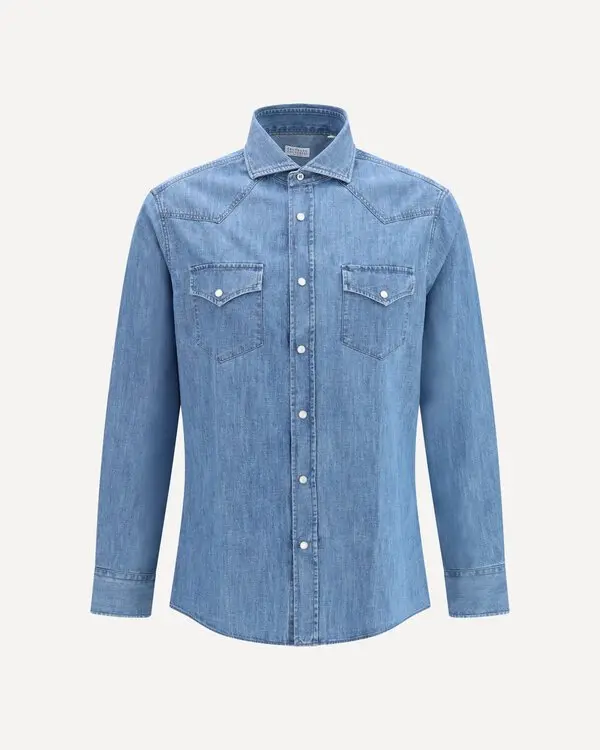 Brunello Cucinelli Easy Fit Ightweight Denim Shirt Mae - Light Blue