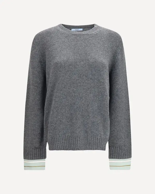 Prada Crewneck Wool Sweater With Integrated Cuffs - Grey