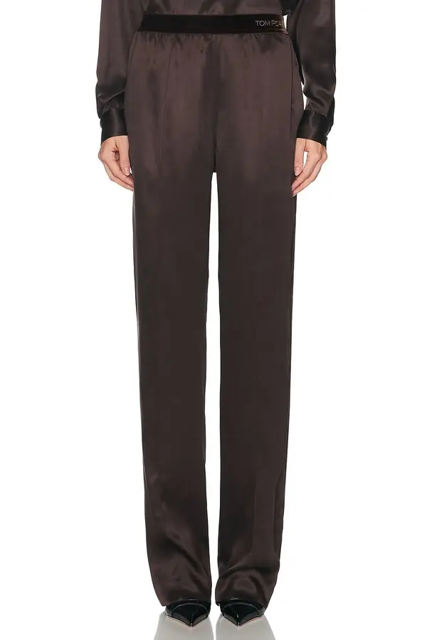 TOM FORD Silk Satin Straight Leg Pant In Brown
