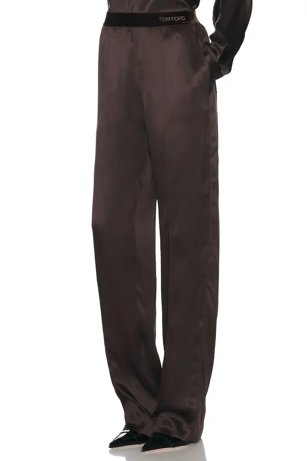 TOM FORD Silk Satin Straight Leg Pant In Brown