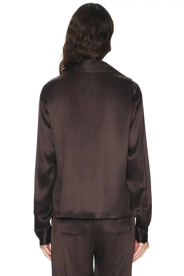 TOM FORD Silk Satin Polo Top - Espresso