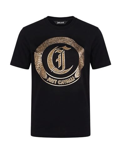 Just Cavalli Cotton T-shirt With Crystal Logo - Black