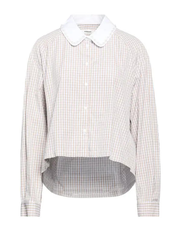 Sandro Checked Cotton Shirt With Peter Pan Collar