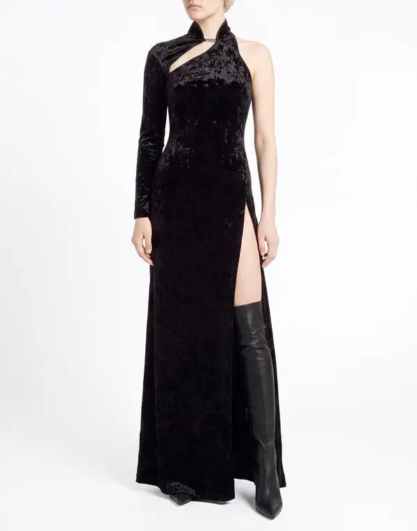 Versace Velvet One-shoulder Maxi Dress With Cutout And Side Slit