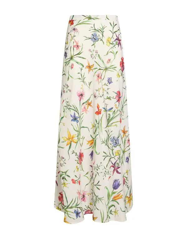 120% Lino Floral Print Maxi Skirt