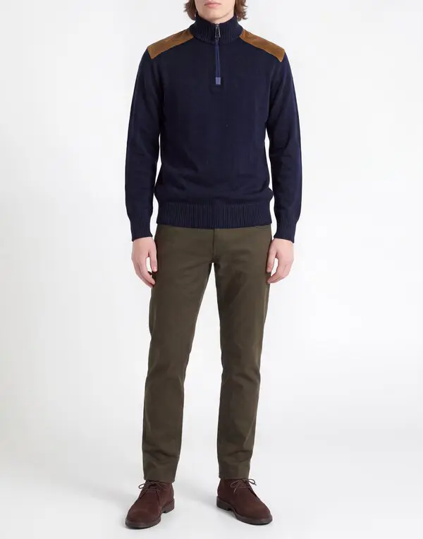Paul & Shark Virgin Wool Half-zip Sweater With Velvet Trims - Midnight Blue