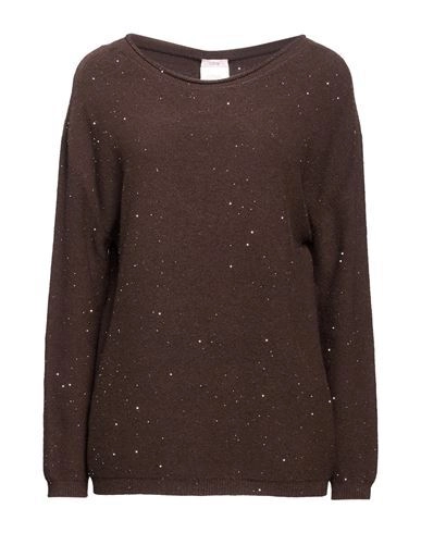 OLTRE Sequined Crewneck Long Sleeve Sweater - Dark Brown