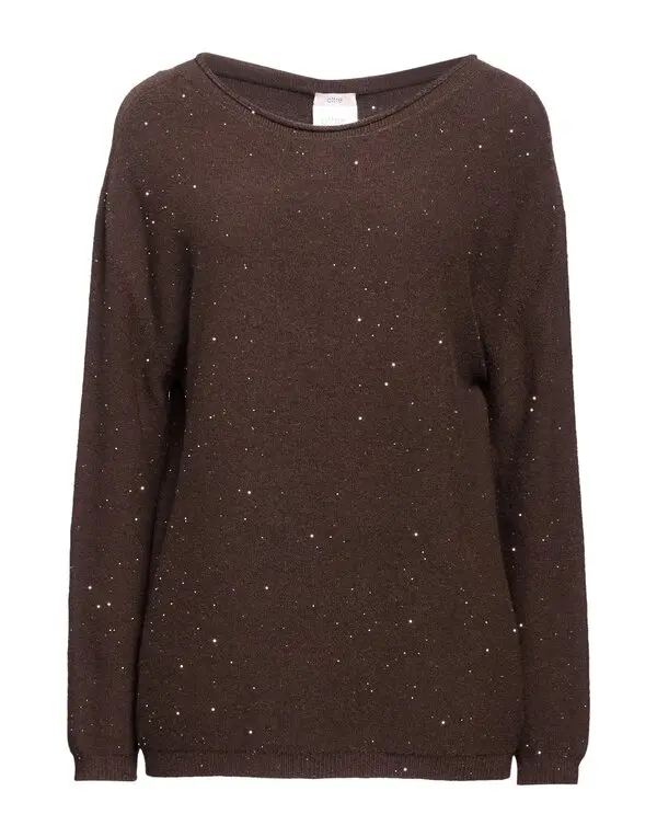 OLTRE Sequined Crewneck Long Sleeve Sweater - Dark Brown