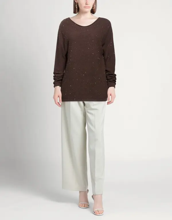 OLTRE Sequined Crewneck Long Sleeve Sweater - Dark Brown