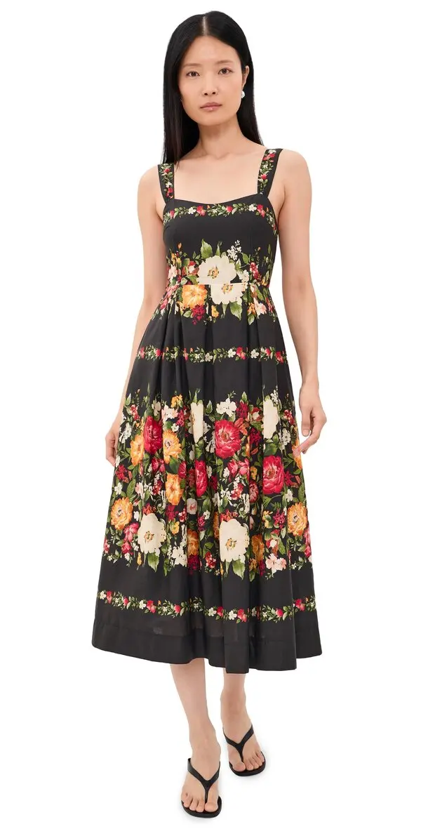 Moon River Floral Print Sweetheart Neck Midi Dress