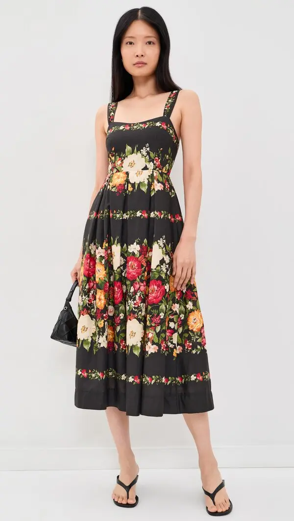 Moon River Floral Print Sweetheart Neck Midi Dress