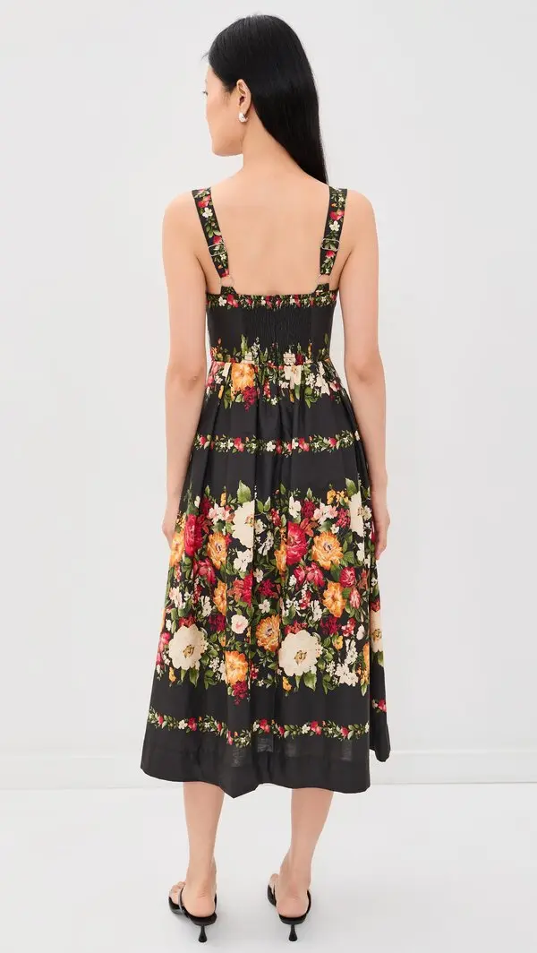 Moon River Floral Print Sweetheart Neck Midi Dress