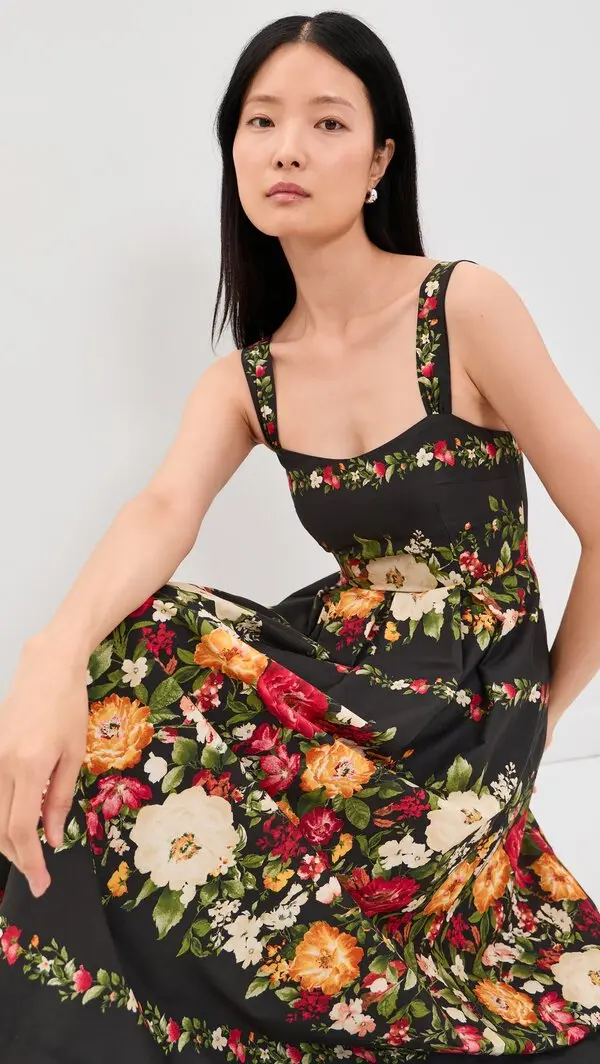 Moon River Floral Print Sweetheart Neck Midi Dress