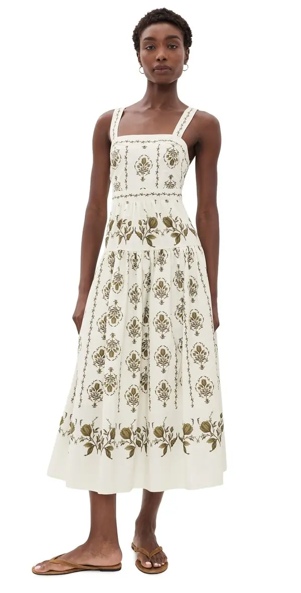 Moon River Drop-waist Midi Dress - Beige Multi