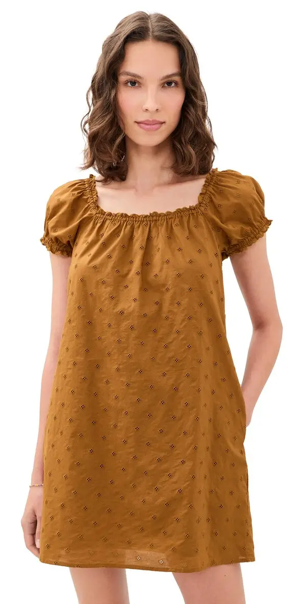 Madewell Chateau Dress Allover Eyelet Puff Sleeve Mini Dress
