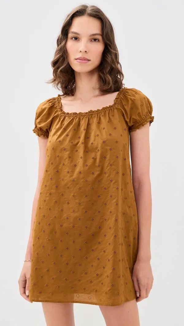 Madewell Chateau Dress Allover Eyelet Puff Sleeve Mini Dress