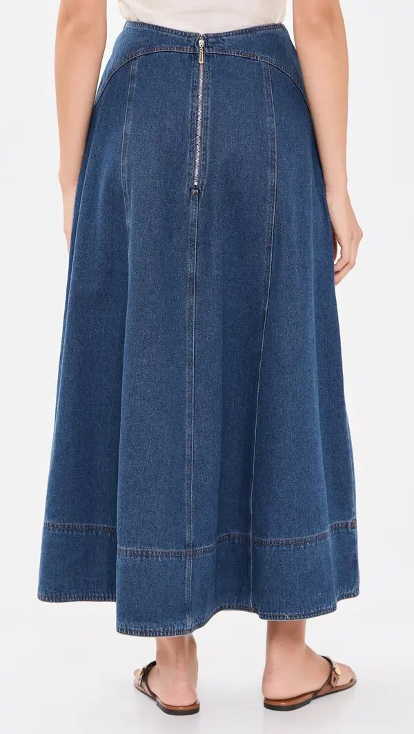 Moon River Belt Buckle Detail Denim Midi Skirt
