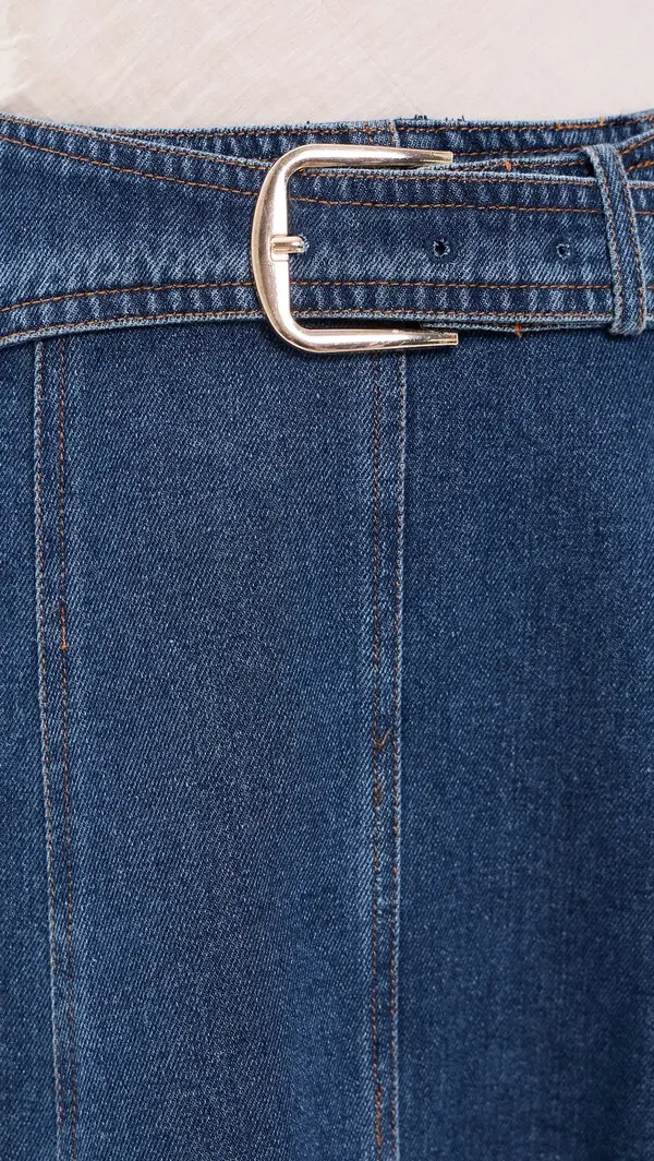 Moon River Belt Buckle Detail Denim Midi Skirt