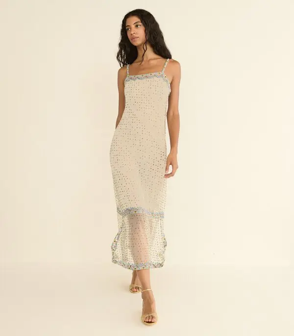 DÔEN Elida Hand-embroidered Tulle Maxi Dress - Candlelight