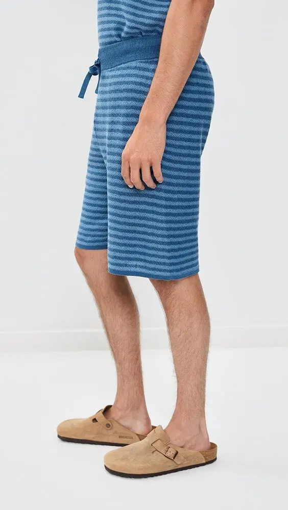 THE ELDER STATESMAN Cotton Linen Stripe Shorts