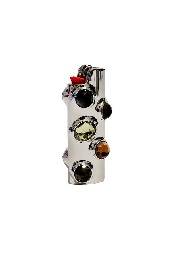 Edie Parker Gemstoned Lighter Case In Green - Moss