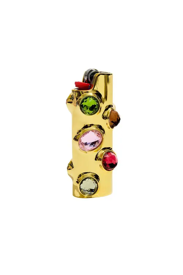 Edie Parker Gemstoned Lighter Case In Green - Peony
