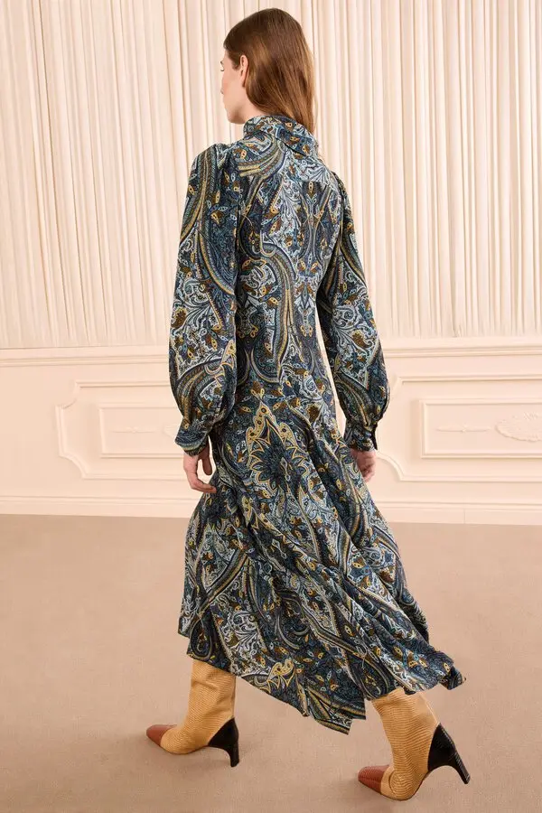 Ulla Johnson Sabrina Silk Dress With Ruffle Details And Tie Neckline - Prussian