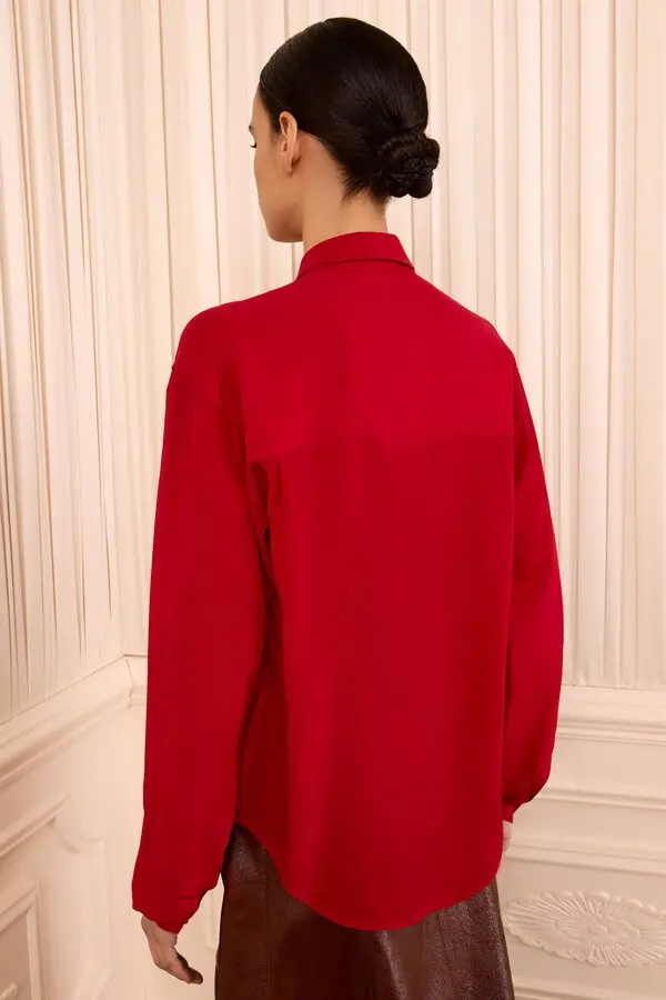 Ulla Johnson Lise Long Sleeve Silk Blouse With Bow Detail - Cerise