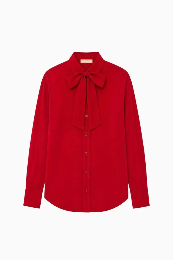 Ulla Johnson Lise Long Sleeve Silk Blouse With Bow Detail - Cerise