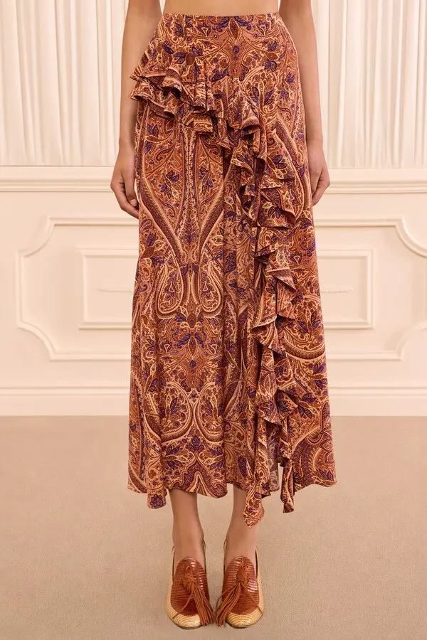 Ulla Johnson Riele Cascading Ruffle Silk Skirt - Rosette