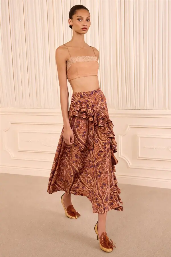 Ulla Johnson Riele Cascading Ruffle Silk Skirt - Rosette